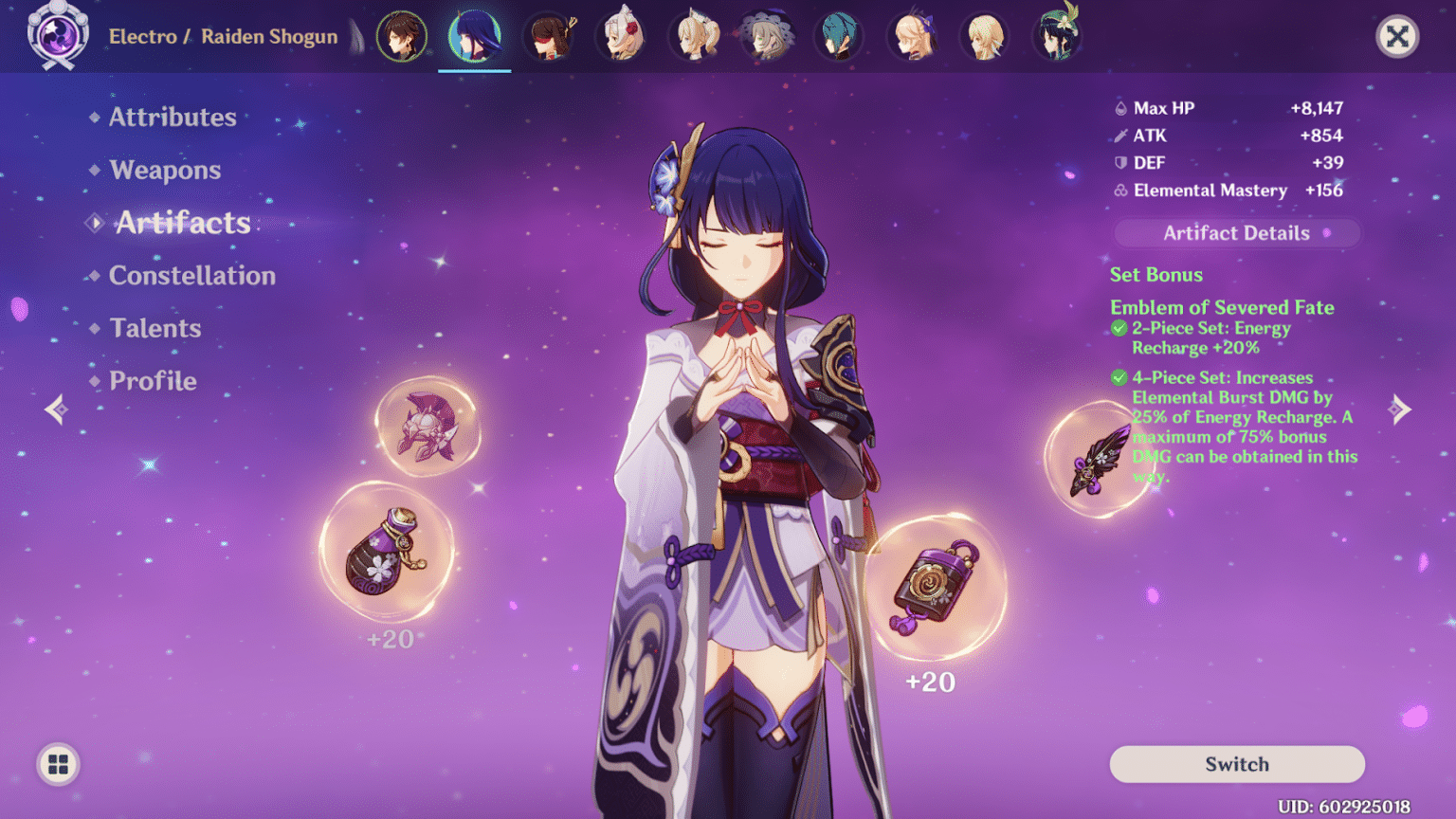 Genshin Impact Raiden Shogun Build, Weapons and Artifacts