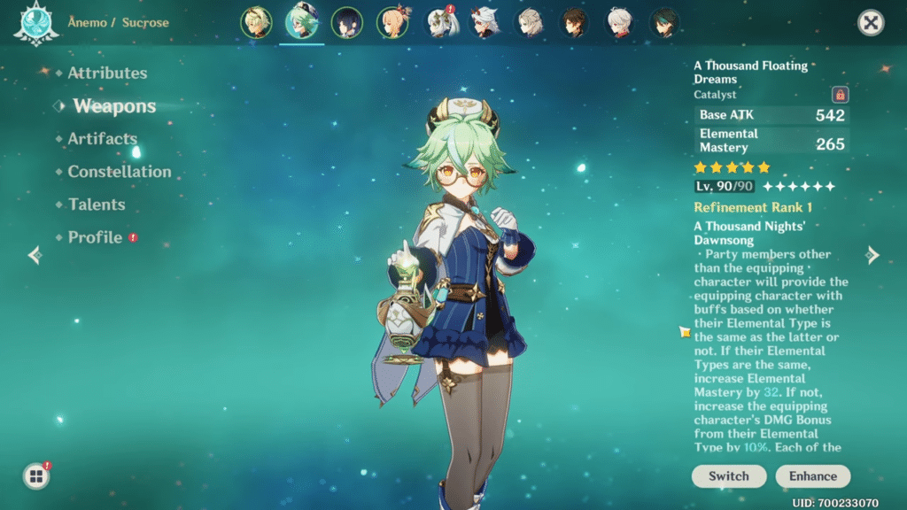 Genshin Impact: Best Sucrose Sub-DPS Build