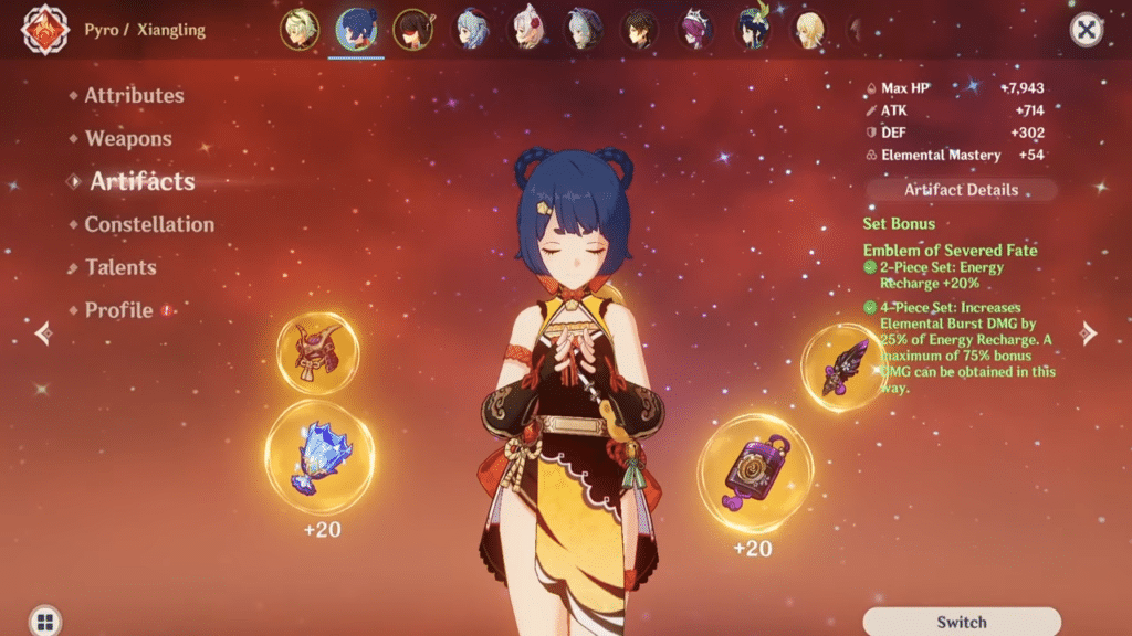 Genshin Impact: Best Sub-DPS Xiangling Build