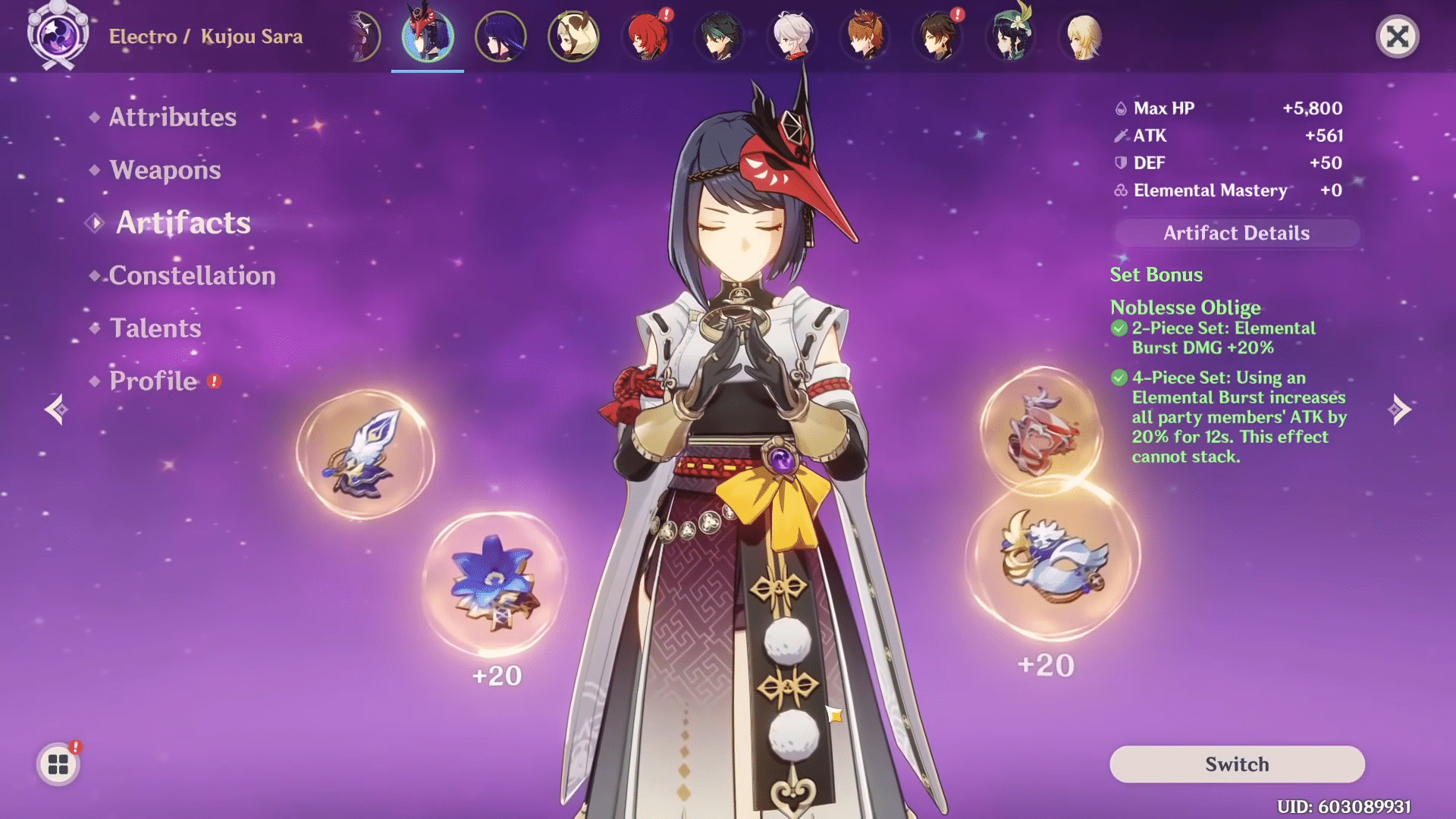 Genshin Impact: Best Kujou Sara Support Build