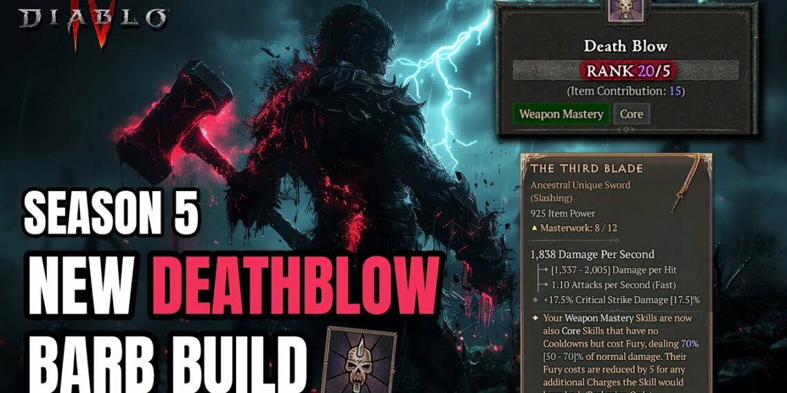 Rob2628: NEW DEATHBLOW 0 COOLDOWN BARB BUILD for Season 5 Diablo 4